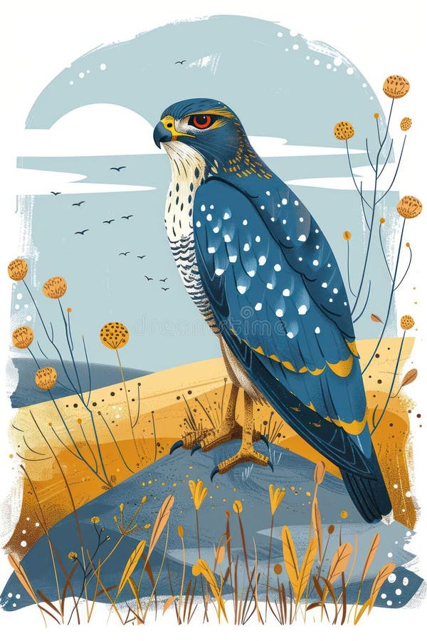 Majestic Blue Hawk Perched on a Rock, Autumn Landscape Stock ...