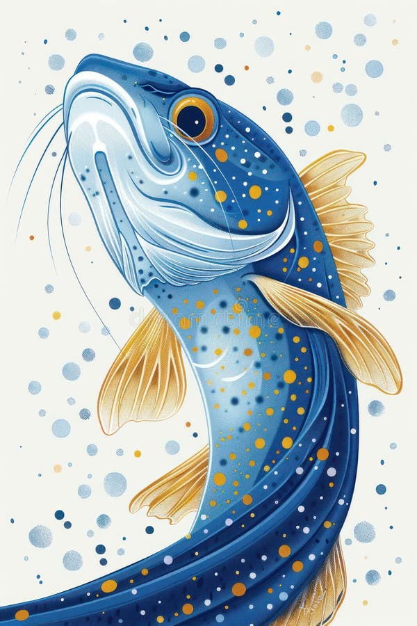 Stunning Blue Fish with Yellow Spots, Aquatic Illustration Stock ...