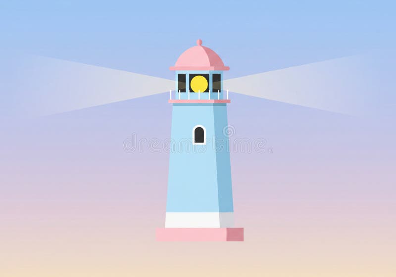 A Stylized Illustration of a Blue Lighthouse with a Pink Dome, Pink ...