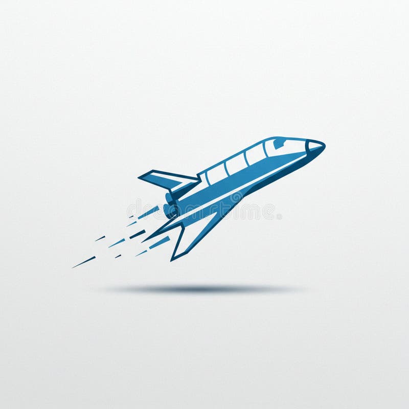 Stylized Illustration of a Blue Rocket in Mid-flight, Showcasing a ...