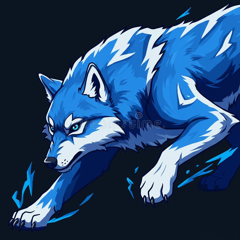 Stylized Illustration of a Blue Wolf, Dynamically Portrayed in a ...