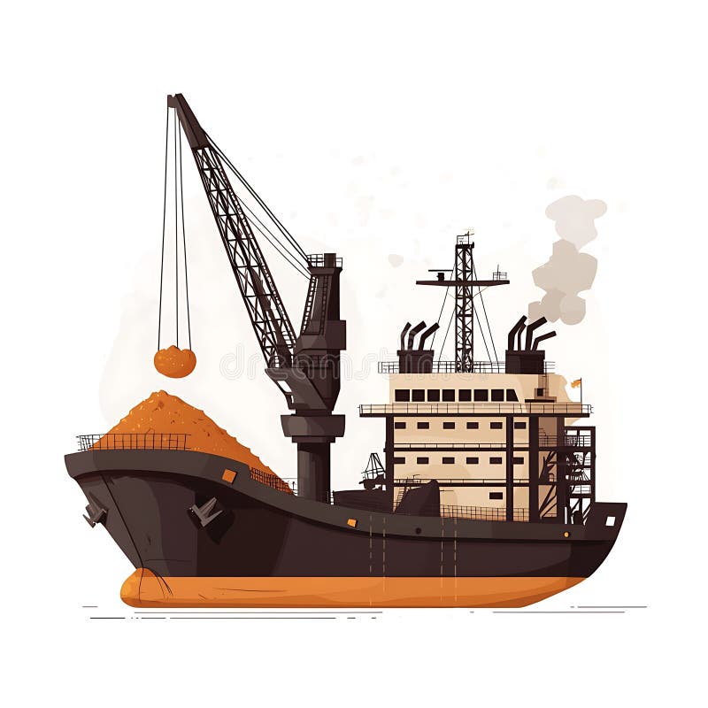 A Stylized Illustration of a Bulk Carrier Ship Loading Cargo with Its ...