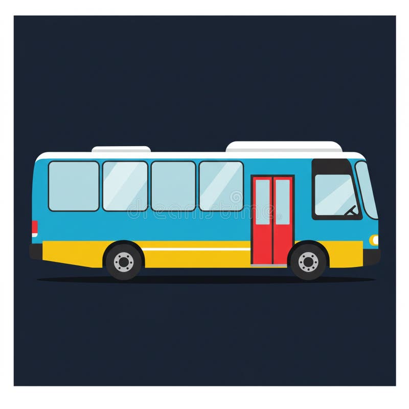 Stylized Illustration of a Bus with a Blue Body and Yellow Stripe Along ...