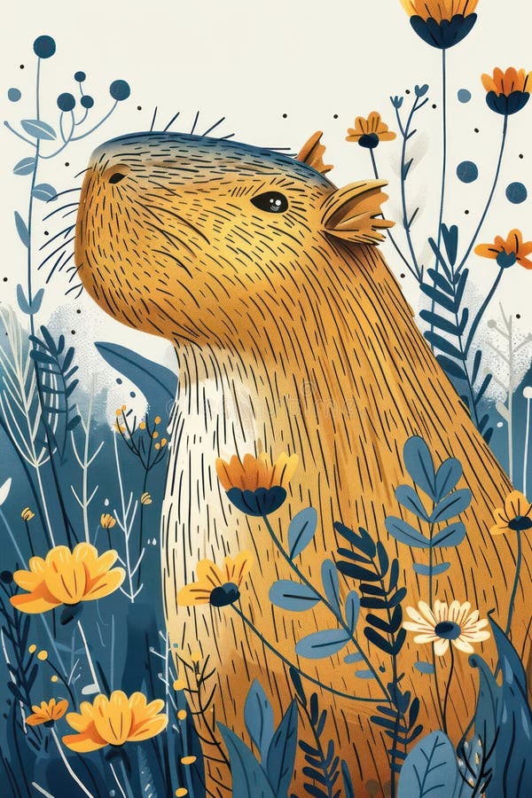 Charming Capybara Amidst Vibrant Blooms Stock Illustration ...