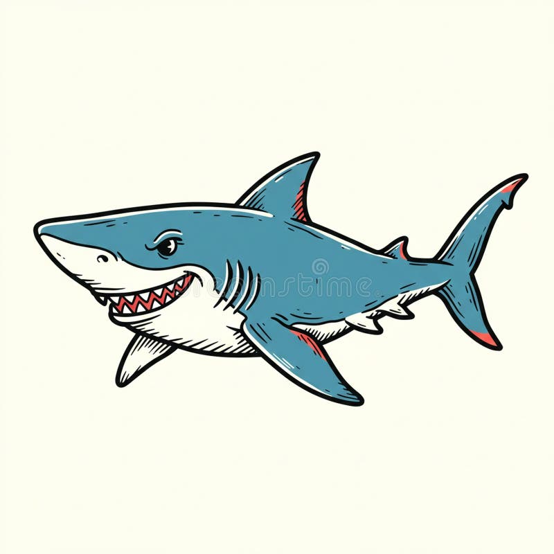 Stylized Illustration of a Cartoon Shark with a Menacing Expression ...