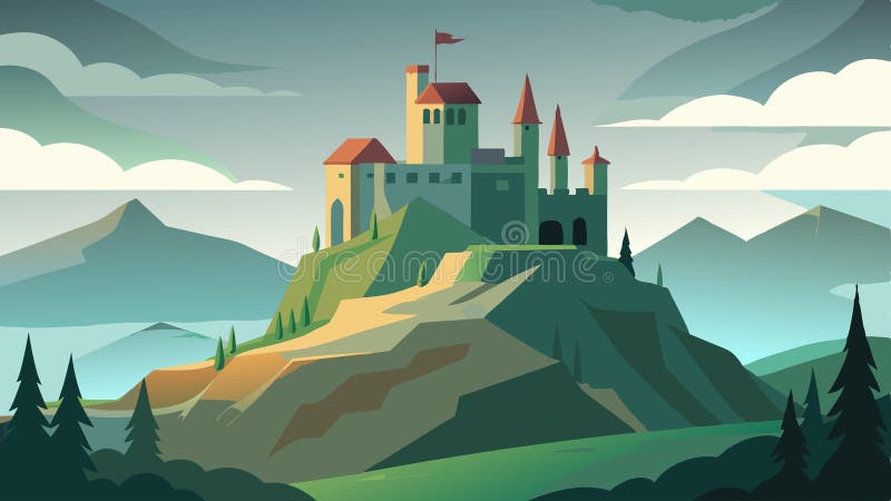 A castle on a misty hill stock illustration. Illustration of cartoon ...
