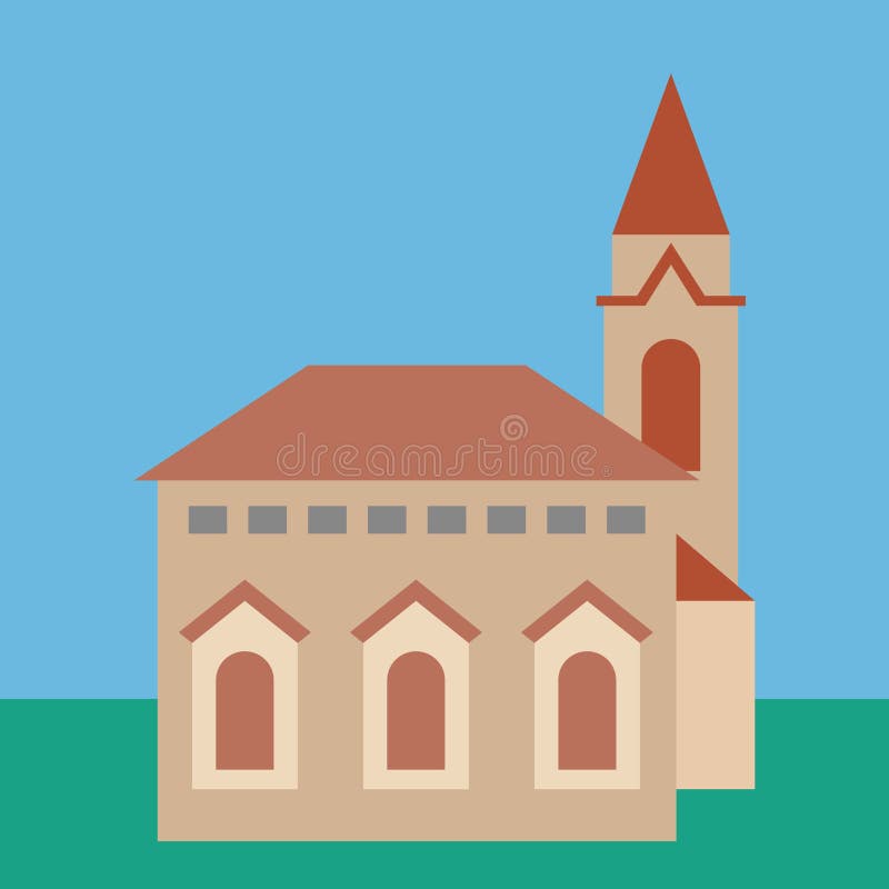Stylized Church Illustration with Geometric Design and Muted Colors ...