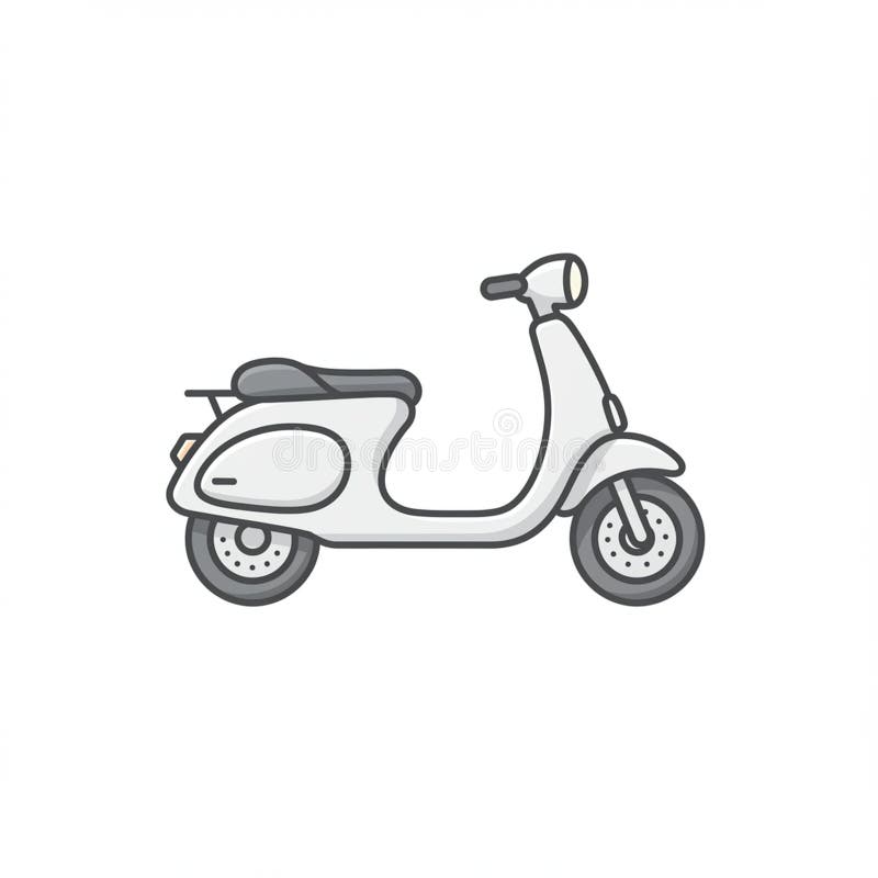 Stylized Illustration of a Classic Scooter in White, Featuring Sleek ...