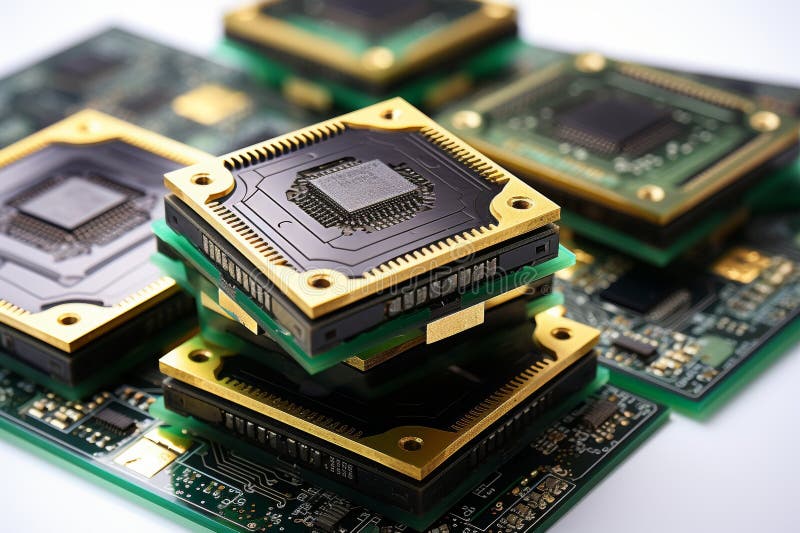 Stylized Illustration of Computer Chips and Circuit Boards in Green ...