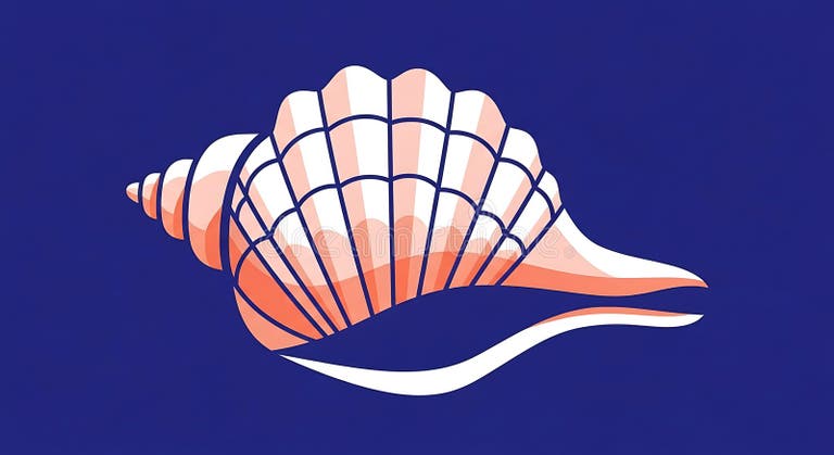 Stylized Illustration of a Conch Shell Against a Solid Blue Background ...