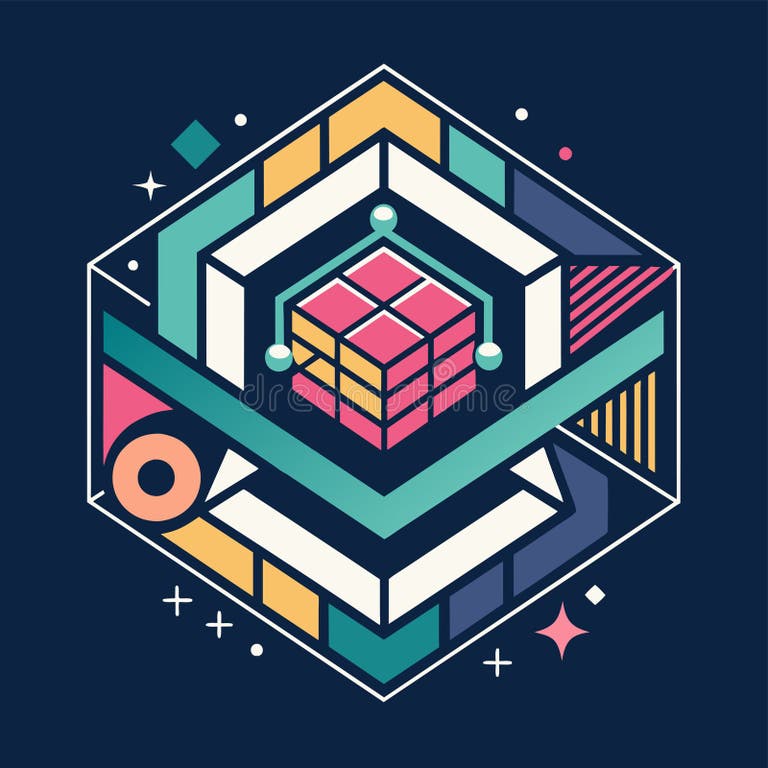 A Stylized Illustration of a Cube Positioned in the Center of a Complex ...