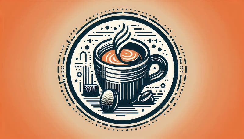A Stylized Illustration of a Cup of Coffee with a Coffee Pod Next To it ...