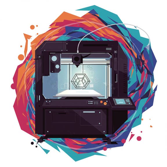 A Stylized Illustration of a 3D Printer, Featuring a Sleek, Modern ...