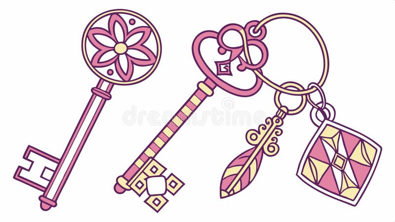 Stylized Illustration of Decorative Keys with Unique Shapes and ...