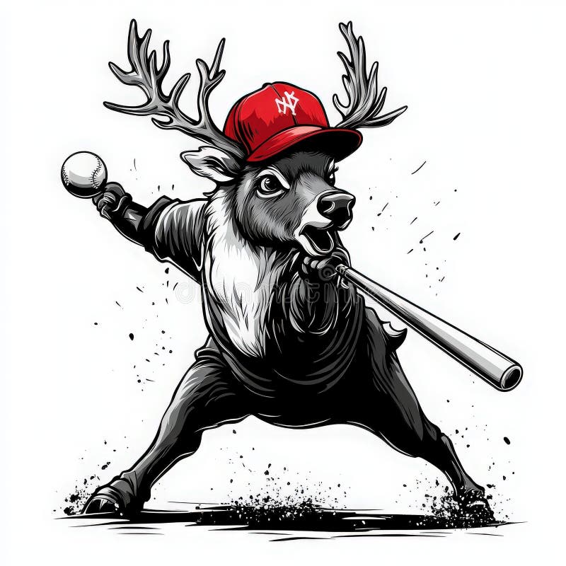 Cool Deer Playing Baseball Generative AI Stock Illustration ...