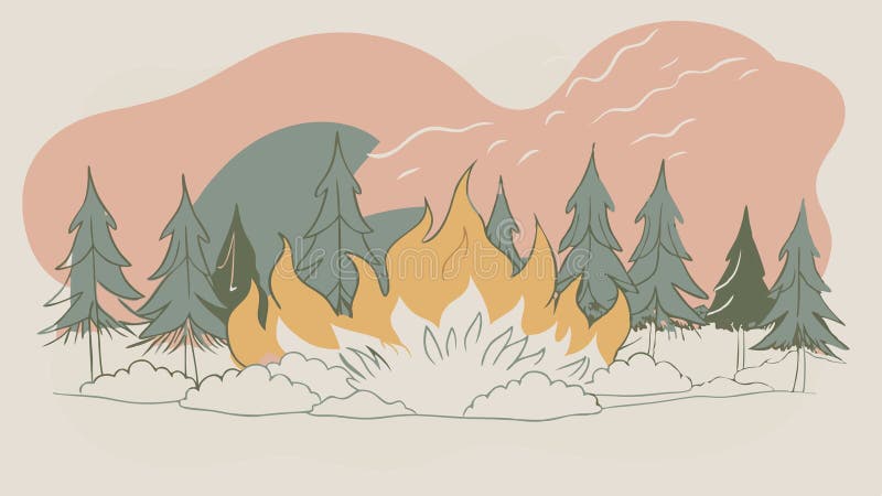 Forest Fire Illustration Wildfire Nature Scene Graphic Design Art Heat ...
