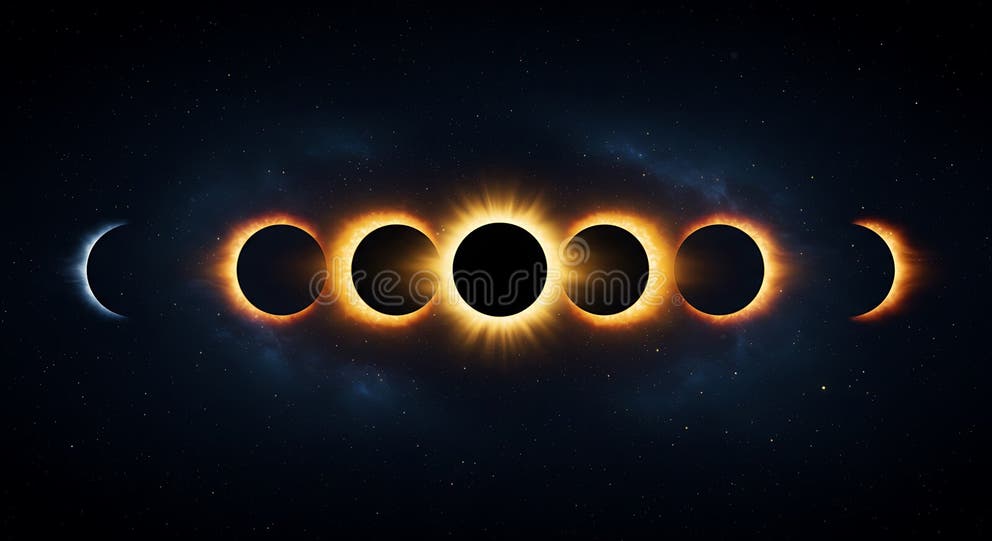 A Stylized Illustration Depicting Various Phases of a Solar Eclipse ...