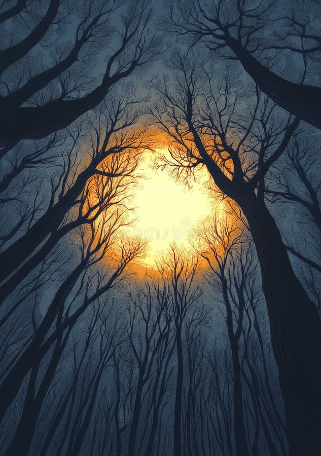 This Stylized Illustration Depicts Bare Trees Encircling a Large ...