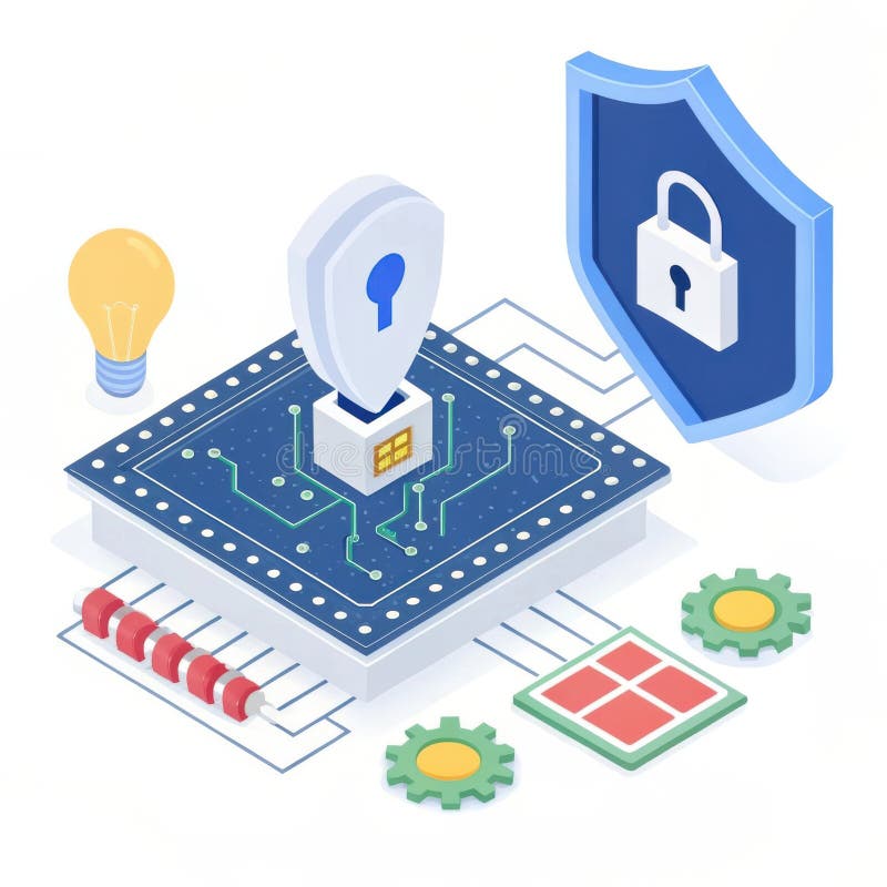 A Stylized Illustration of Digital Security with a Shield, Lock, and ...