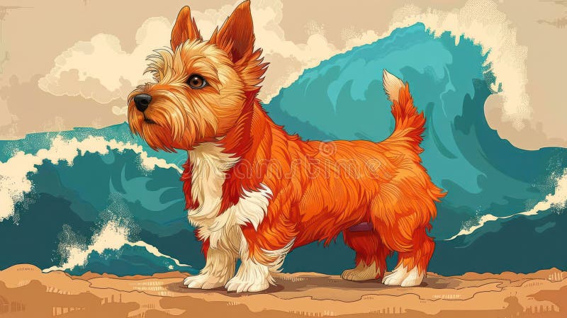 Adorable Ginger Dog by the Ocean Waves Stock Illustration ...