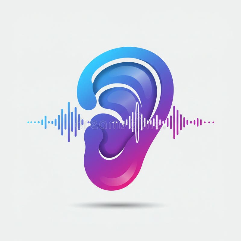 Stylized Illustration of an Ear with a Gradient of Blue To Purple. a ...