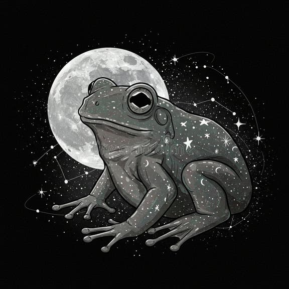 A Stylized Illustration Features a Frog with a Dark, Starry Texture ...