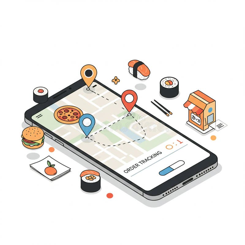 A Stylized Illustration Features a Smartphone with a Digital Map ...