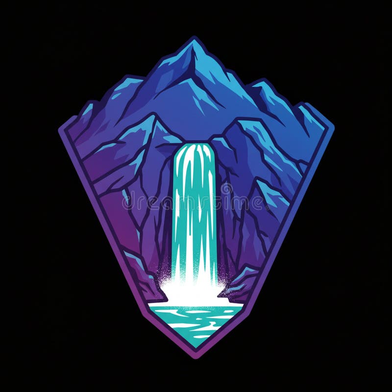 Stylized Illustration Featuring a Waterfall Cascading from Jagged Blue ...