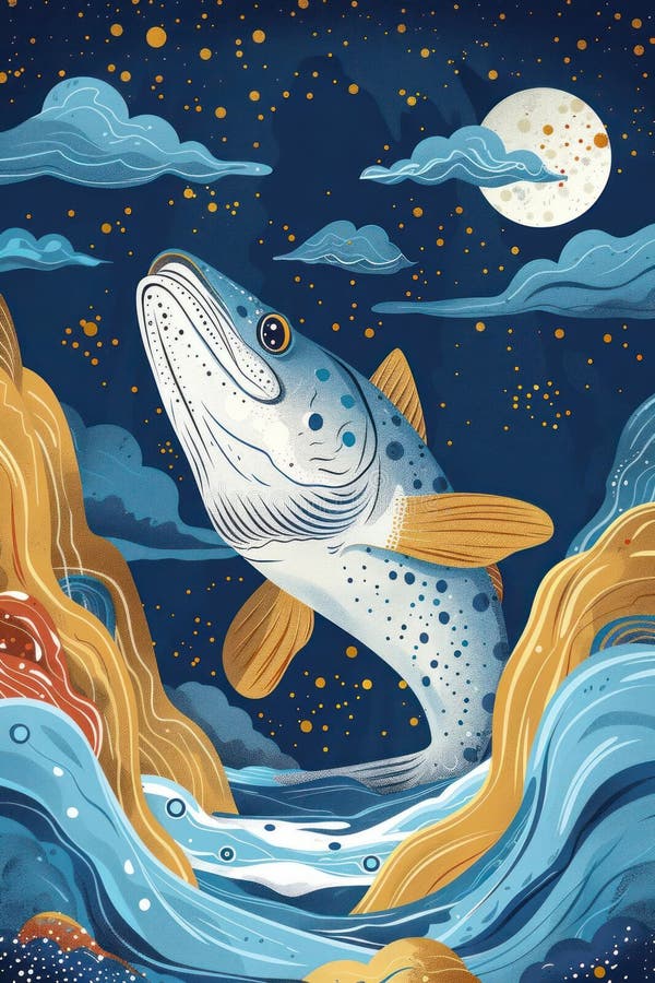 Majestic Northern Pike Leaping Under the Moonlight: a Dreamlike Aquatic ...