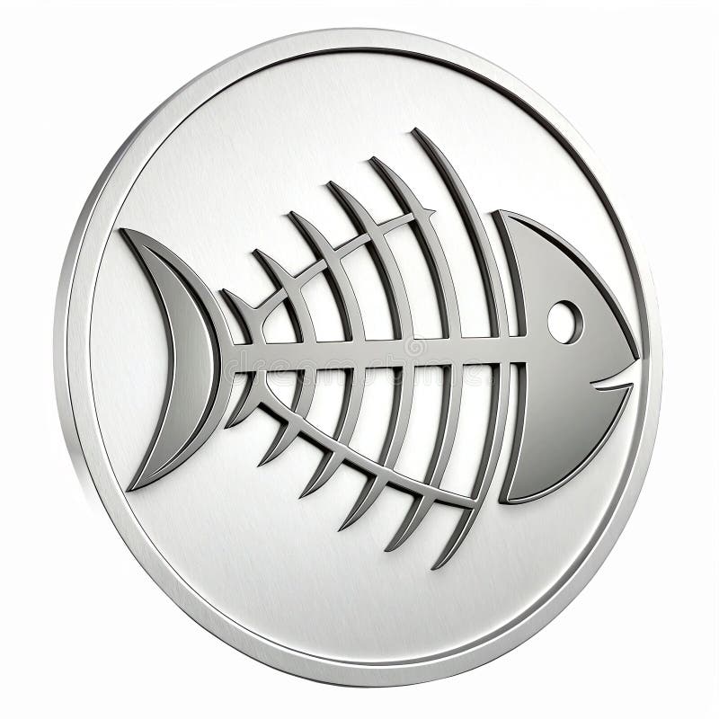 Stylized Fish Skeleton in Metallic Finish with Transparent Background ...