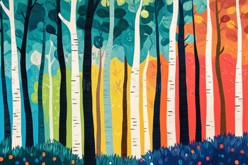 ?Stylized Illustration of a Forest with Colorful Trees, Evoking the ...