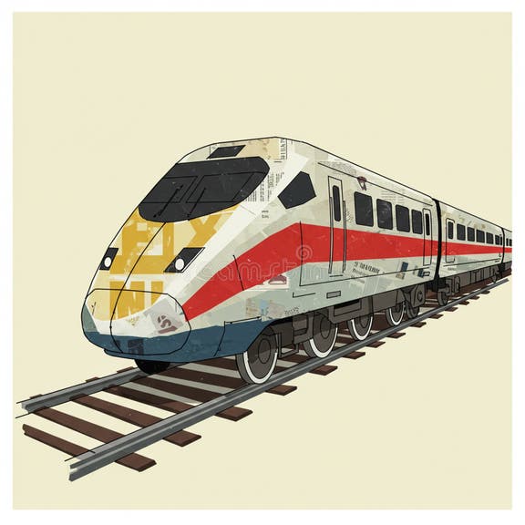 Stylized Illustration of a Futuristic High-speed Train on a Track. the ...