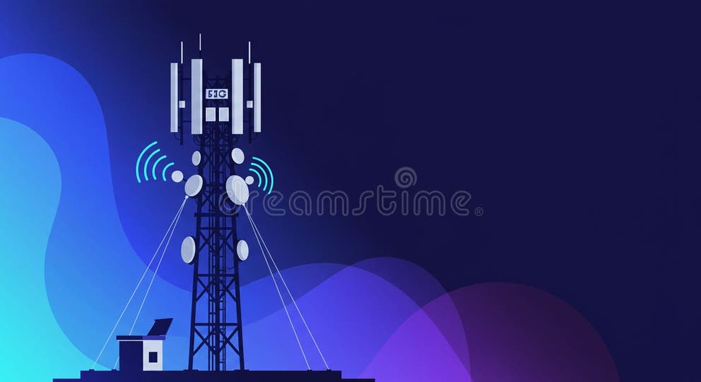 A Stylized Illustration of a 5G Cell Tower with Multiple Antennas and ...