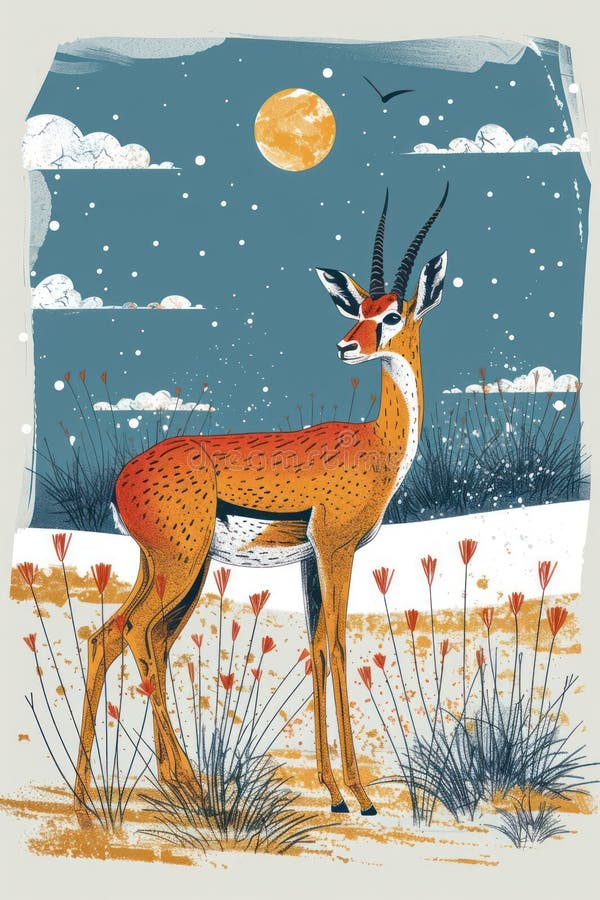 Elegant Springbok Gazelle Under Winter Moon Stock Illustration - Illustration of nature, warm ...