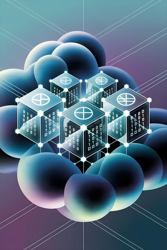 A Stylized Illustration of Glowing Data Cubes with Binary Code and ...