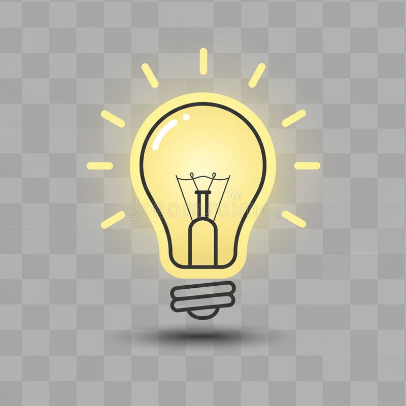 Stylized Illustration of a Glowing Light Bulb on a Transparent Gray ...