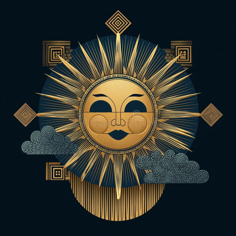 Celestial Sun with Clouds stock illustration. Illustration of texture ...