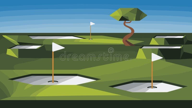 Stylized Illustration of Golf Course with Geometric Shapes and Single ...