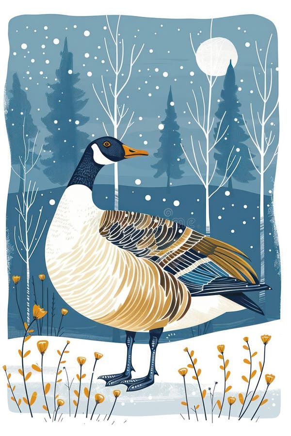 Majestic Canada Goose in Winter Wonderland Stock Illustration ...