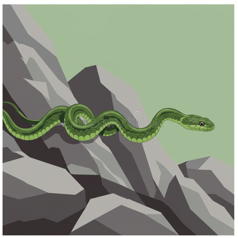 A Stylized Illustration of a Green Snake with Intricate Scale Patterns ...