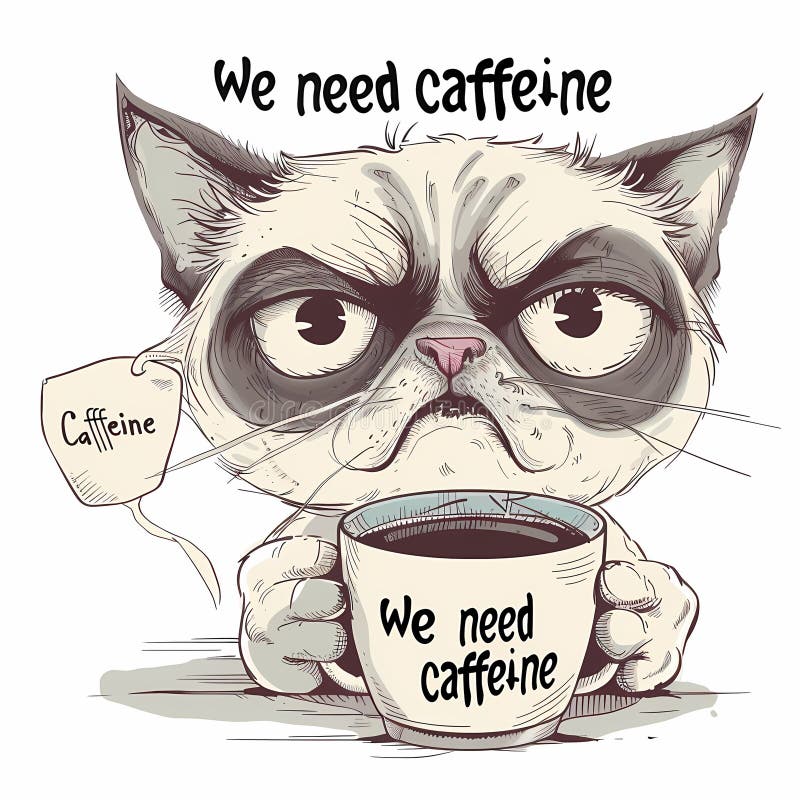 Minimalist Grumpy Cat with Coffee Cup – "we Need Caffeine" Stock ...