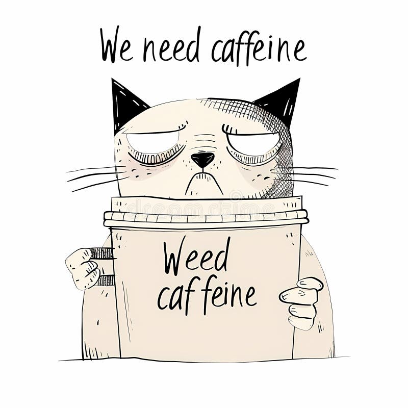 Minimalist Grumpy Cat with Coffee Cup – "we Need Caffeine" Stock ...