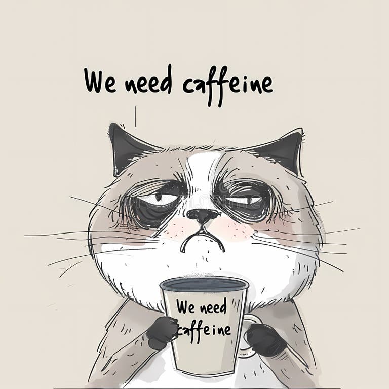 Minimalist Grumpy Cat with Coffee Cup – "we Need Caffeine" Stock ...