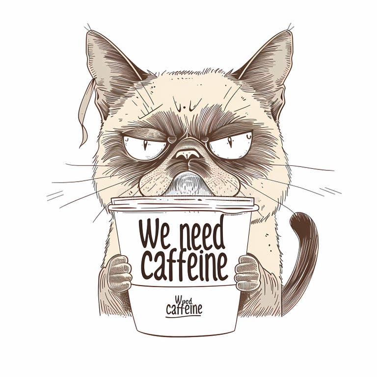 Minimalist Grumpy Cat with Coffee Cup – "we Need Caffeine" Stock ...