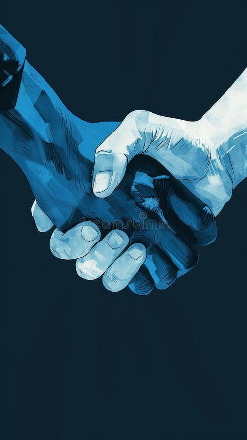 Stylized Illustration of a Handshake in Blue Tones Stock Photo - Image ...