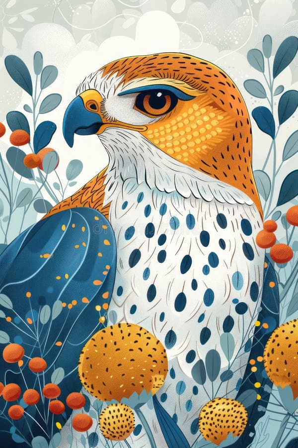 Majestic Falcon Portrait in Floral Surroundings Stock Illustration ...