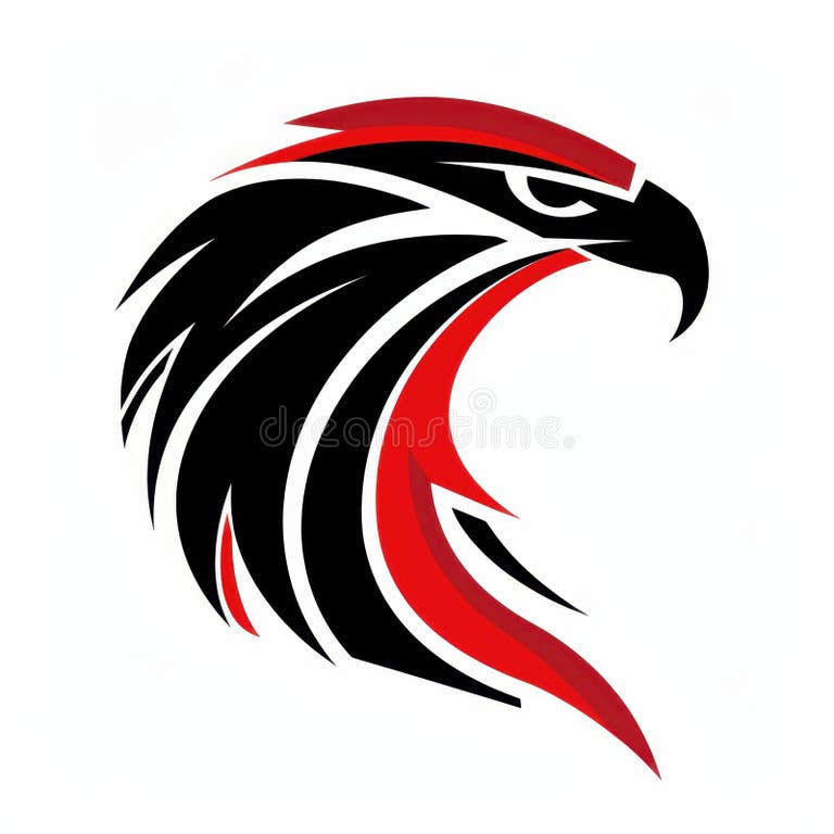 Stylized Hawk Head Illustration with Red and Black Feathers Stock ...