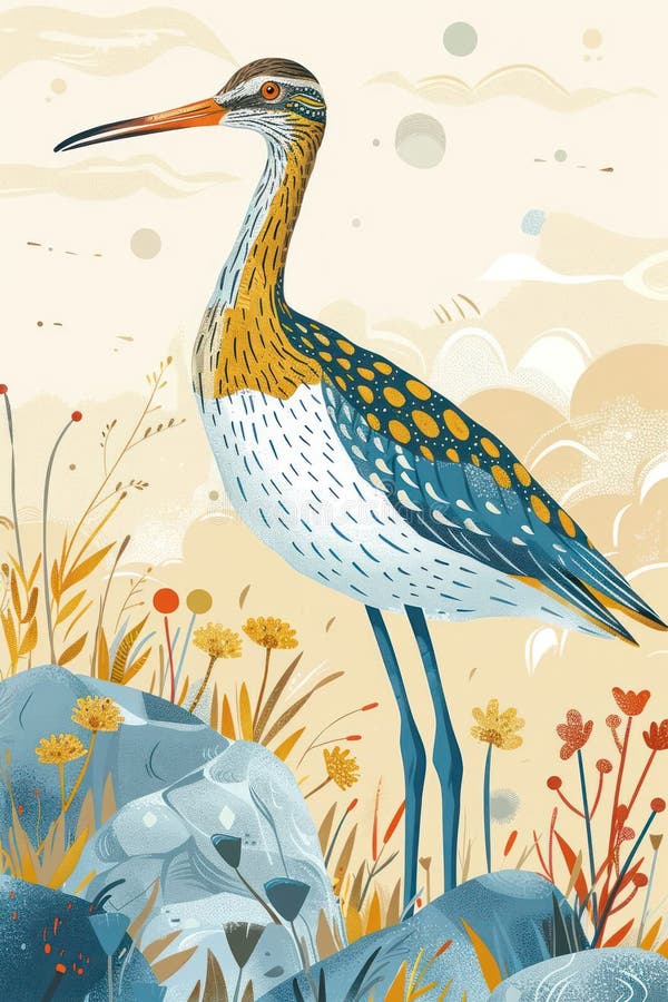 Elegant Ruff Bird in Autumnal Meadow Stock Illustration - Illustration ...