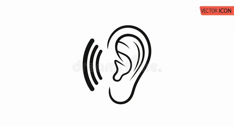 Iconic Illustration of a Human Ear with Sound Waves Symbolizing ...