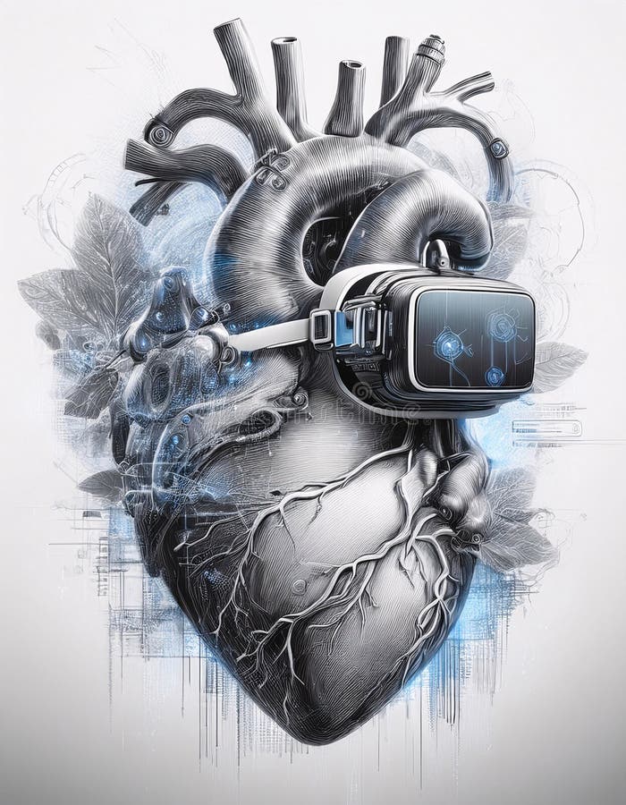A Stylized Illustration of a Human Heart Wearing a VR Headset ...